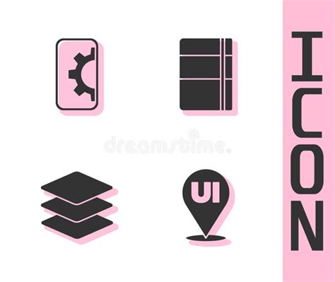 Set UI Or UX Design Web Development Layers And Sketchbook Album Icon Vector Stock Vector