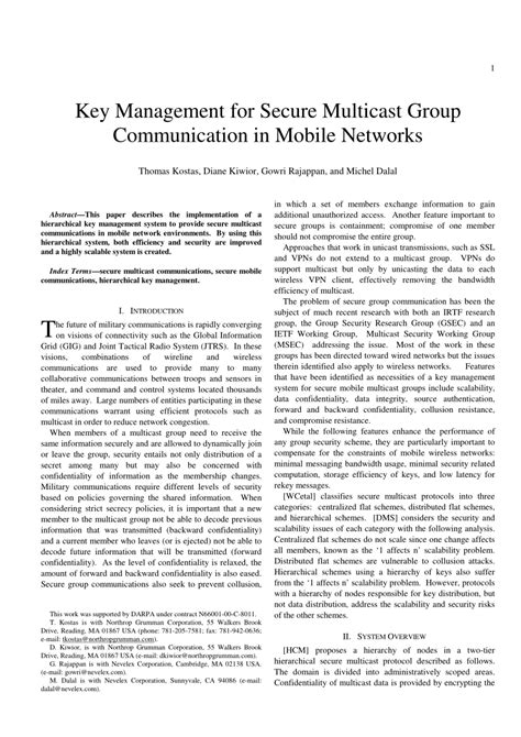 Pdf Key Management For Secure Multicast Group Communication In Mobile Networks