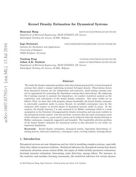 Pdf Kernel Density Estimation For Dynamical Systems