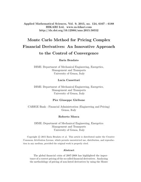 Pdf Monte Carlo Method For Pricing Complex Financial Derivatives An Innovative Approach To