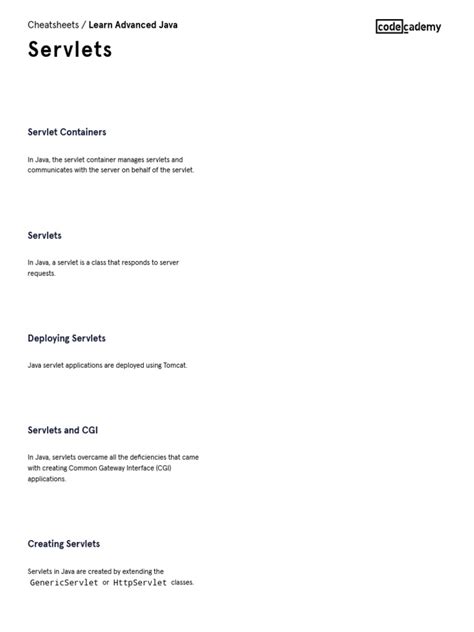 Learn Advanced Java Servlets Cheatsheet Codecademy Pdf