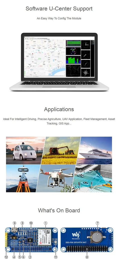 Zed F9p Gps Rtk Hat For Raspberry Pi Centimeter Level Accuracy Multi Band Rtk Differential Gps