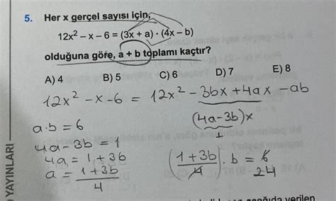 Yayinlari 5 Her X Gerçel Sayısı Için 12x² X 6 3x A · 4x B