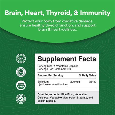 Pure Selenium Thyroid Support Supplement Selenium 200mcg Antioxidant