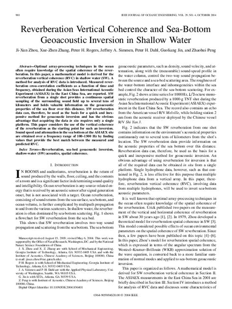 Pdf Reverberation Vertical Coherence And Sea Bottom Geoacoustic Inversion In Shallow Water