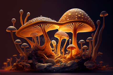 Mushroom Kingdom Illuminated By Fireflies Ai Generated Stock