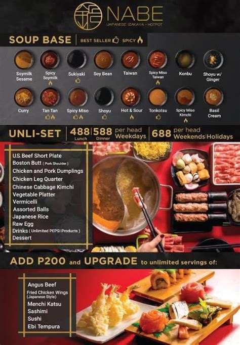 Menu At Nabe Unlimited Japanese Hotpot Banawe Restaurant Quezon City