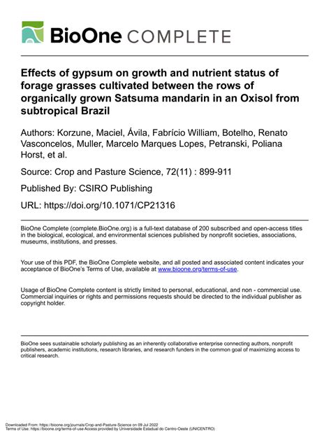 Pdf Effects Of Gypsum On Growth And Nutrient Status Of Forage Grasses