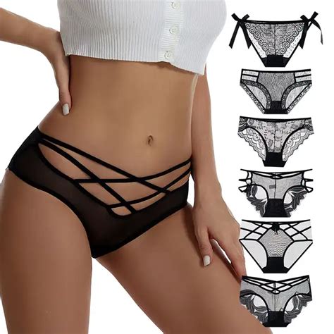 Women Mesh Lace Panties Sexy Underwear Bow Hollow Out G String Sex Panties Crotch Cotton