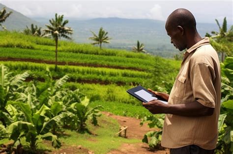 Farmer Using A Tablet To Monitor Crop Data In Realtime Premium Ai Generated Image