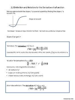 Definition Of Derivative Notes Sheet 2 2 By Shawn Mann TPT