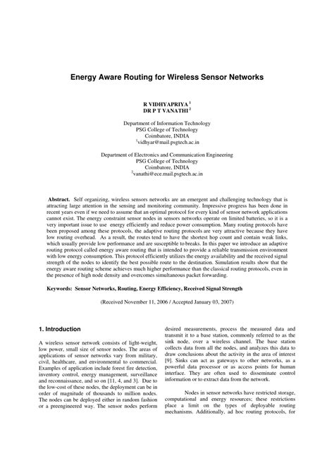 Pdf Energy Aware Routing For Wireless Sensor Networks