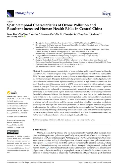 Pdf Spatiotemporal Characteristics Of Ozone Pollution And Resultant Increased Human Health