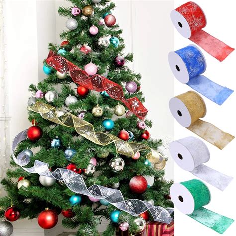 ริบบิ้นกลิตเตอร์ พิมพ์ลายเกล็ดหิมะ แฮนด์เมด Diy สําหรับห่อของขวัญคริสต์มาส 10 เมตร ต่อม้วน