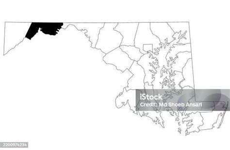 흰색 배경에 메릴랜드 주에있는 Allegany 카운티의지도 메릴랜드 지도에서 검은색으로 강조 표시된 단일 카운티 지도 미국 미국 0명에 대한 스톡 벡터 아트 및 기타 이미지
