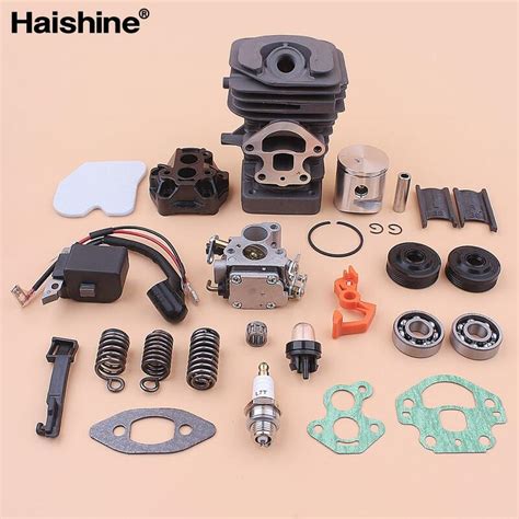 39mm 실린더 피스톤 기화기 점화 코일 키트 Husqvarna 236 240 236e 240e 흡기 부트 버퍼 베어링 오일 씰 에어 필터 정원 도구