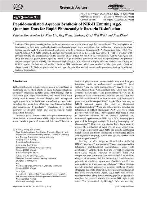 Peptide‐mediated Aqueous Synthesis Of Nir‐ii Emitting Ag2s Quantum Dots For Rapid Photocatalytic