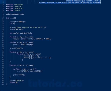 DiagonalPrincipalDatosInvertidosVectorC Tutorias Co