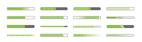Green Loading Progress Collection With Various Types Of Shapes Update Systems And Running
