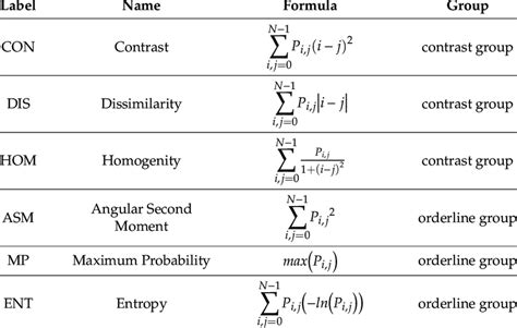 List Of The Applied Texture Metrics Download Scientific Diagram