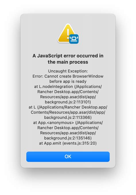 First Time Run A Javascript Error Occurred In The Main Process · Issue 561 · Rancher Sandbox