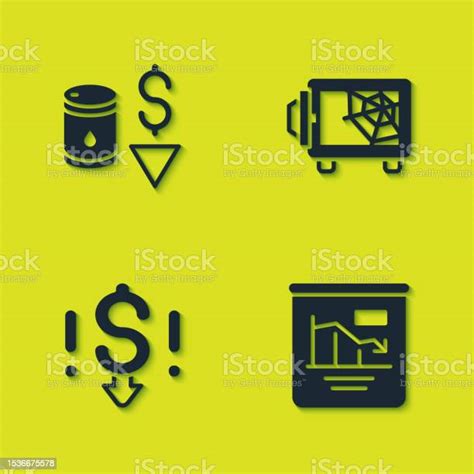 Set Drop In Crude Oil Price Pie Chart Infographic Dollar Rate Decrease And Safe Icon Vector