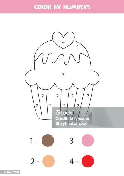 아이들을위한 색칠 페이지 귀여운 만화 컵 케이크 숫자로 색상입니다 0명에 대한 스톡 벡터 아트 및 기타 이미지 0명 건강에