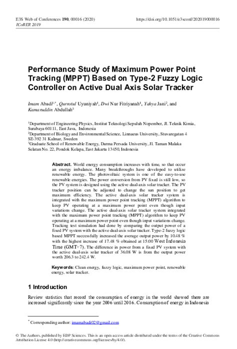 Pdf Type 2 Fuzzy Logic For Mppt In Solar Trackers