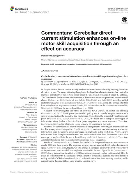 Pdf Cerebellar Transcranial Direct Current Stimulation Enhances Sensory Motor Integration And