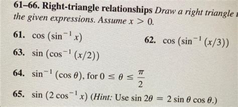 solved 61 66 right triangle relationships draw a right