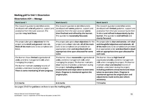 Epq Specification Pearson Edexcel Level 3 Extended Project Marking Grid For Unit 1