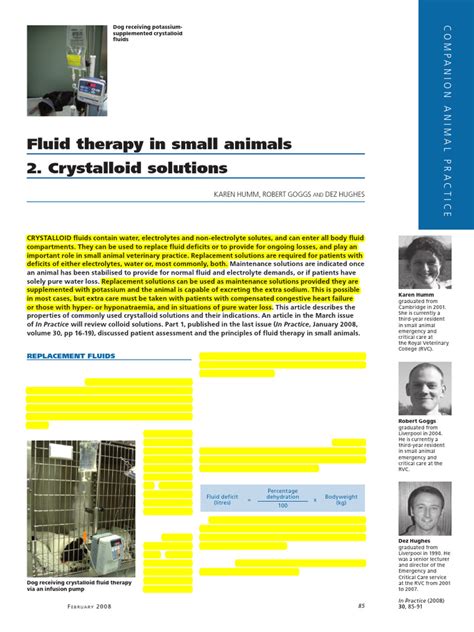Crystalloid Fluids In Veterinary Care Pdf Saline Medicine Clinical Medicine