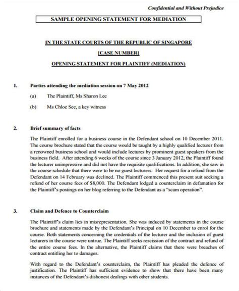 Opening Statement Template