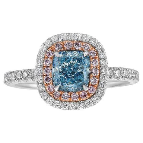 Classic Cushion Cut Blue Diamond With Pink And White Diamonds Platinum