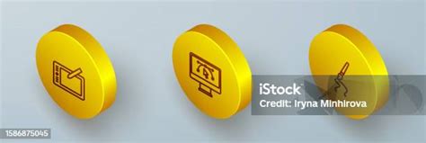 아이소메트릭 라인 그래픽 태블릿 디자인 프로그램이 있는 컴퓨터 및 페인트 브러시 아이콘을 설정합니다 벡터 3차원 형태에 대한 스톡 벡터 아트 및 기타 이미지 Istock