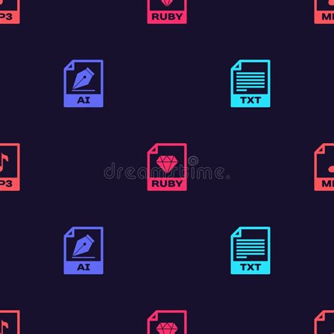 Set Txt File Document Ai Ruby And Mp3 On Seamless Pattern Vector Stock Vector Illustration
