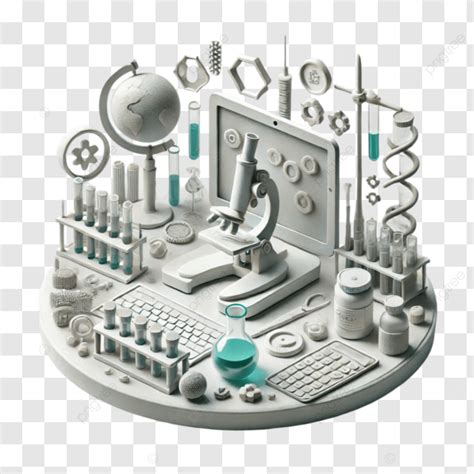 현미경 컴퓨터와 다양한 장비를 갖춘 과학 실험실 설정의 스타일화된 3d 그림 3d 과학 실험실 현미경 실험실 장비 Png 일러스트 및 이미지 에 대한 무료 다운로드