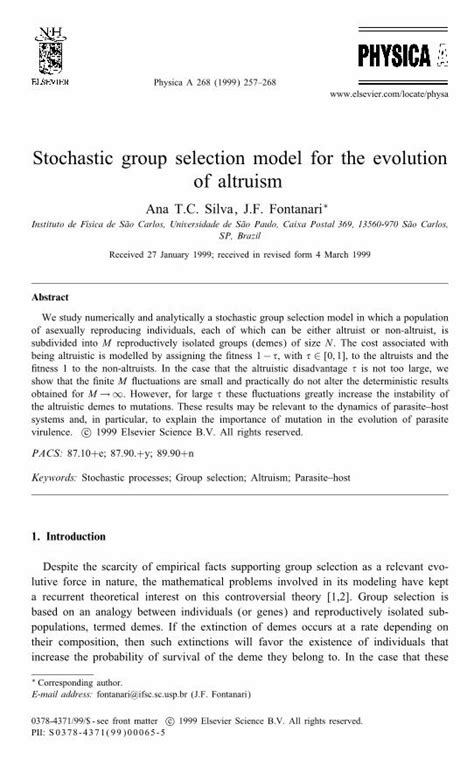 Pdf Stochastic Group Selection Model For The Evolution Of Altruism
