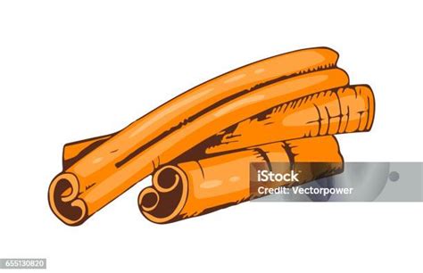 계 피 스틱 흰색 배경 손으로 그린 향기로운 향미료 음식과 조미료 열매 향기 조미료 벡터 일러스트 레이 션에 고립 된 조미료 가루로 빻은에 대한 스톡 벡터 아트 및 기타