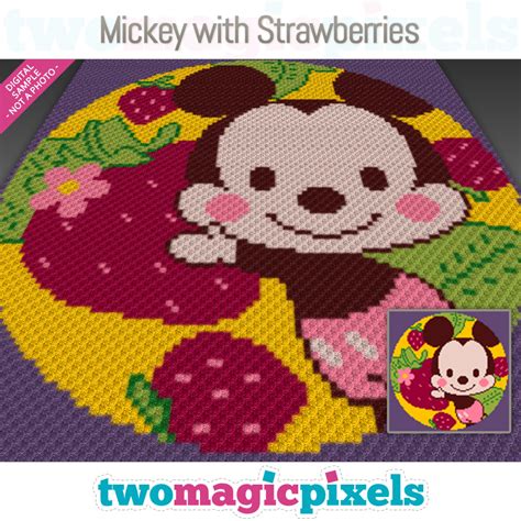 Mickey With Strawberries C2c Graph Sc Graph Cross Stitch Graph By Two Magic Pixels