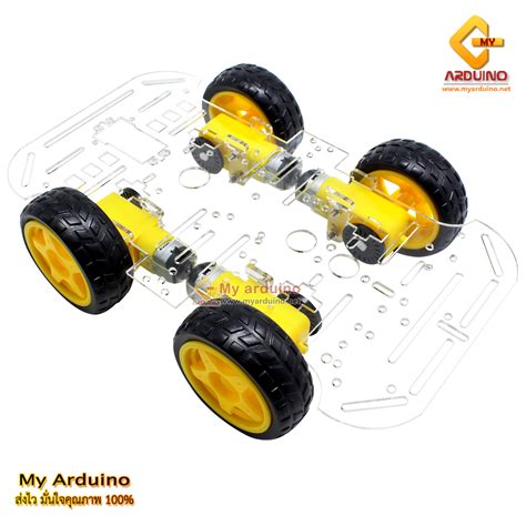 โครงรถ หุ่นยนต์ 4wd พร้อมช่องติดตั้ง Servo สีใส Smart Car Chassis 1 ชั้น ขาย Arduino อุปกรณ์