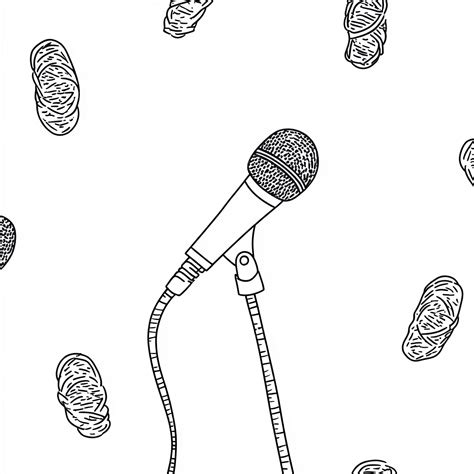 Microphone Seamless Pattern On White Background Vector Hand Drawn Illustration Premium Ai