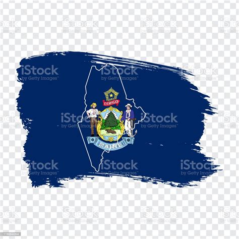 브러시 스트로크에서 메인의 국기입니다 메인의 빈 지도 미국 고품질의 메인 맵과 투명 한 배경에 플래그 스톡 벡터입니다 Eps10 0명에 대한 스톡 벡터 아트 및 기타 이미지