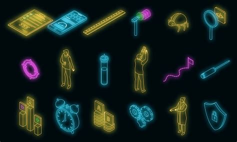 Testing Software Icons Set Vector Neon Stock Illustration Download Image Now Black Color