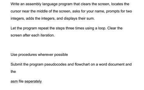 Solved Write An Assembly Language Program That Clears The