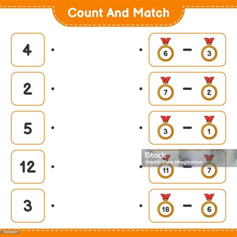 카운트와 매치 트로피의 수를 계산하고 올바른 숫자와 일치 교육 어린이 게임 인쇄 가능한 워크 시트 벡터 일러스트 레이 션 0명에 대한 스톡 벡터 아트 및 기타 이미지