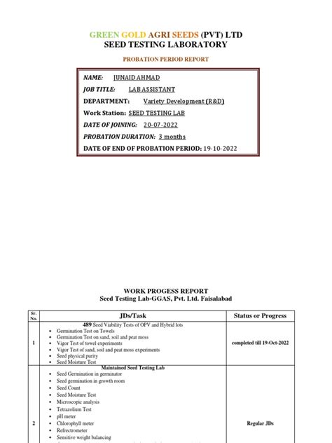 Seed Testing Lab Probation Report Pdf Laboratories Seed