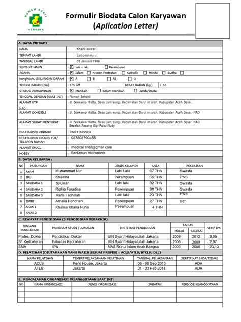 Form Biodata Calon Karyawan Pdf