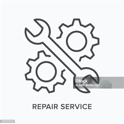 수리 서비스 플랫 라인 아이콘 렌치와 톱니바퀴의 벡터 개요 그림 기술 지원을 위한 블랙 씬 리니어 픽토그램 기어 기계 부분에 대한 스톡 벡터 아트 및 기타 이미지 Istock