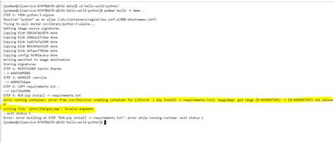 Error Running Container Error From Usrbincrun Creating Container For Binsh C Pip Install